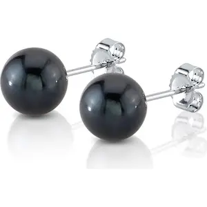 The Pearl Source The Pearl Source 8mm Black Freshwater Cultured Pearl Stud Earrings White Gold