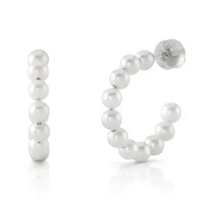 The Pearl Source The Pearl Source 14k Gold White Freshwater Pearl Hoop Earrings White Gold