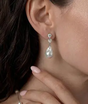 The Pearl Source White Freshwater Baroque Pearl And Cubic Zirconia Drop Earrings