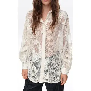 Bimba Y Lola Oversize Lace Patchwork Shirt - Ivory