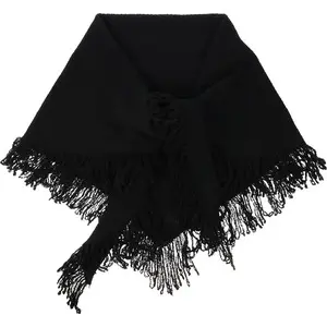 Rebecca Minkoff Knitted Triangle Scarf Wrap With Fringe - Black