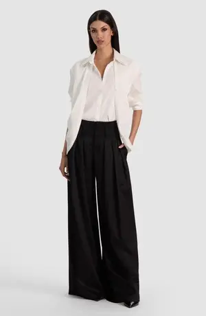 Alice + Olivia Benson Ultra High Waist Pleated Wide Leg Wool Blend Trousers