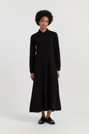 Chinti & Parker Wool-cashmere A-line Polo Dress Black