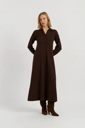 Chinti & Parker Wool-cashmere A-line Polo Dress - Chocolate