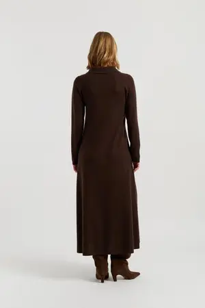 Chinti & Parker Wool-cashmere A-line Polo Dress - Chocolate