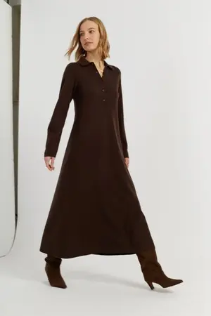 Chinti & Parker Wool-cashmere A-line Polo Dress - Chocolate