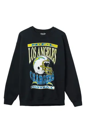 Junk Food Los Angeles Chargers Helmet Flea Market Crewneck Sweatshirt - Black
