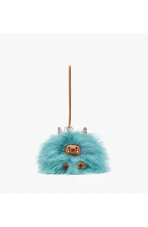 Mcm Aren Mars Dog Charm In Faux Fur And Visetos - Blue