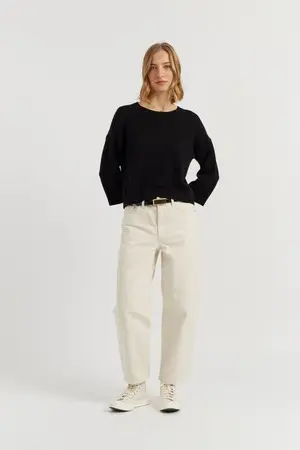 Chinti & Parker Cloud Cashmere Cropped Sleeve Sweater - Black