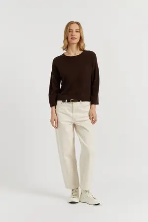 Chinti & Parker Cloud Cashmere Cropped Sleeve Sweater - Chocolate