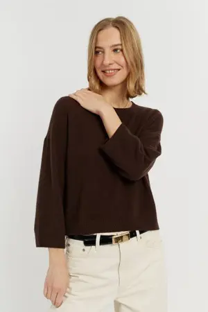 Chinti & Parker Cloud Cashmere Cropped Sleeve Sweater - Chocolate