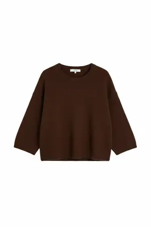 Chinti & Parker Cloud Cashmere Cropped Sleeve Sweater - Chocolate