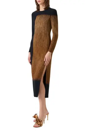 Akris Oro Lienzo Long Sleeve Midi Dress