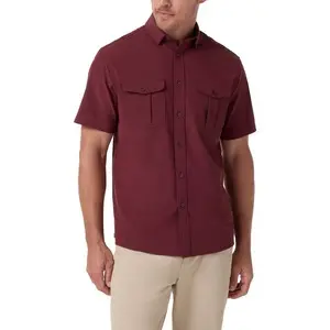Mizzen+main Leeward Tailgate Short Sleeve Performance Button-up Shirt - Maroon