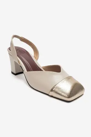 PROLOGUE SHOES Maruelle Block Heel Slingback Pump Ecru