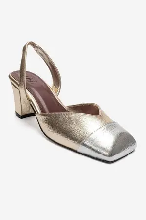 PROLOGUE SHOES Maruelle Block Heel Slingback Pump Gold