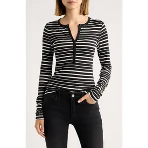 Rag & Bone The Stripe Henley Top - Black Multi