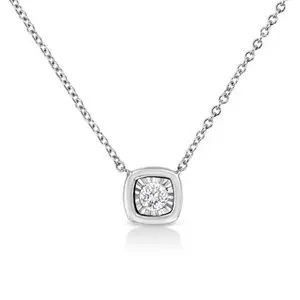 HAUS OF BRILLIANCE Sterling Silver Diamond Pendant Necklace - Cushion Shape