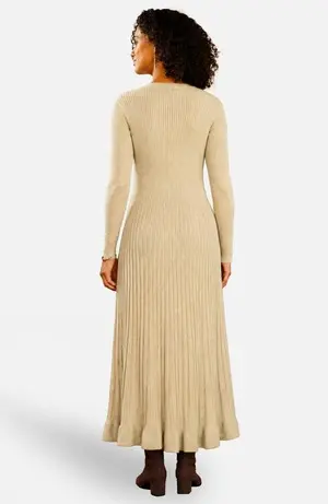 YUMI Button-front Knitted Ribbed Dress