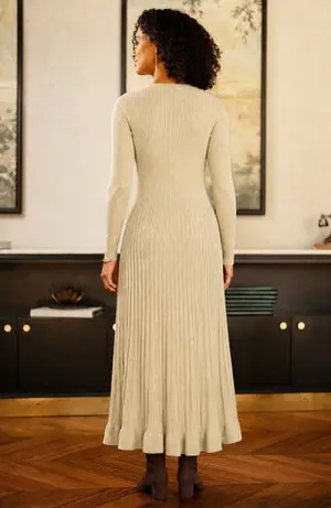 YUMI Button-front Knitted Ribbed Dress