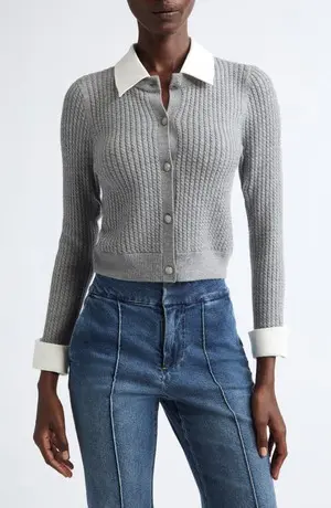 Alice + Olivia Porla Double Collar Wool Blend Sweater - Medium Heather Grey