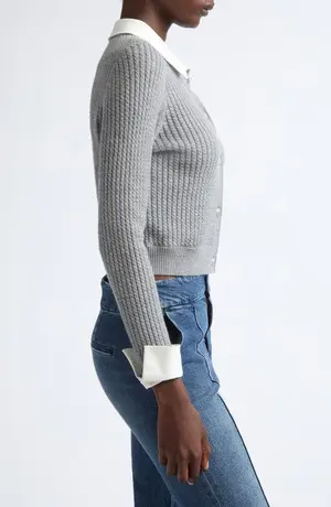 Alice + Olivia Porla Double Collar Wool Blend Sweater - Medium Heather Grey