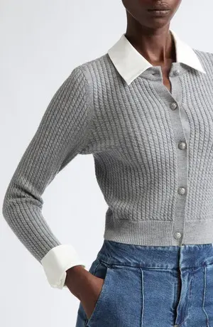 Alice + Olivia Porla Double Collar Wool Blend Sweater - Medium Heather Grey