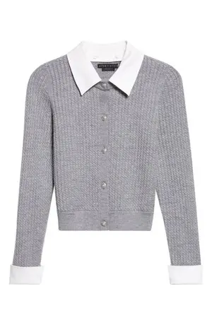 Alice + Olivia Porla Double Collar Wool Blend Sweater - Medium Heather Grey