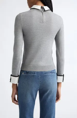 Alice + Olivia Porla Double Collar Wool Blend Sweater - Medium Heather Grey