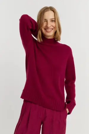 Chinti & Parker Pure Cashmere Funnel Neck Sweater - Cherry