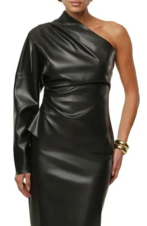 JLUXLABEL JLUXLABEL One-Shoulder Faux Leather Top Black