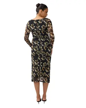 Ingrid & Isabel® Long Sleeve Ruched Mesh Maternity Midi Dress