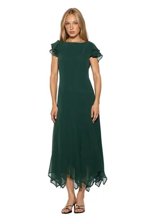 ALEXIA ADMOR Kaelith Ruffle Sleeve Midi Dress - Emerald