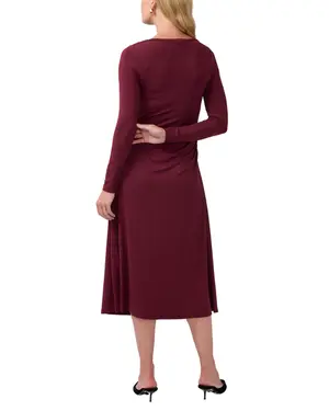 Ingrid & Isabel® Ruched Long Sleeve Mock Neck Maternity Midi Dress - Cranberry