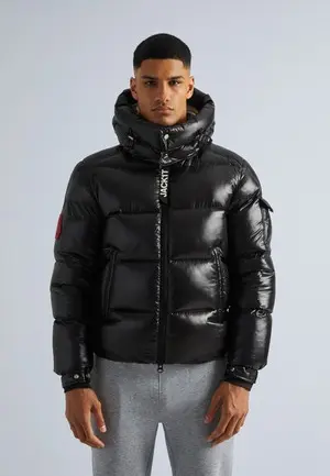 JACK1T Hooded Down Puffer Jacket - Black/stone