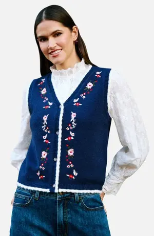 YUMI Embroidered Knitted Vest