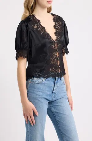 DÔEN Idella Lace Silk Top - Black