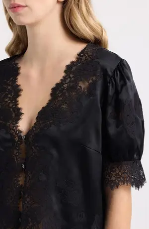 DÔEN Idella Lace Silk Top - Black