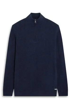 Bugatchi Wool & Cashmere Blend Quarter Zip Sweater - Navy