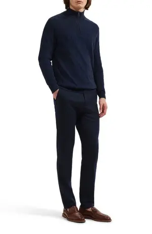 Bugatchi Wool & Cashmere Blend Textured Diamond Motif Quarter-zip Sweater - Navy