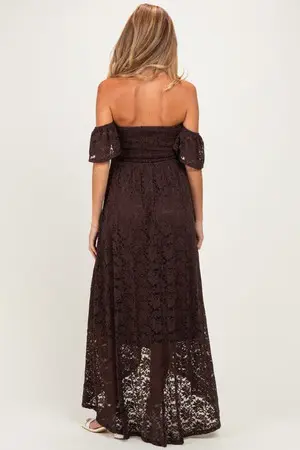 PINKBLUSH Lace Off-the-shoulder High-low Maternity Maxi Dress