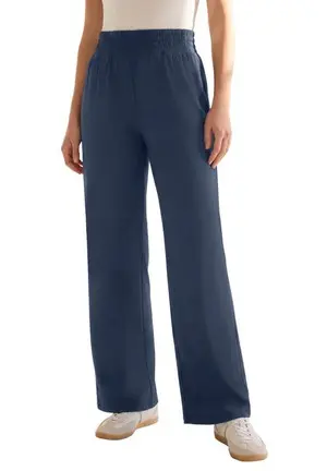 Roaman's Plus Size Side Pocket Wide Leg Pull On Pant Navy