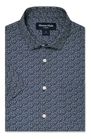 Mizzen+main Halyard Trim Fit Short Sleeve Performance Button-up Shirt - Navy Ditsy
