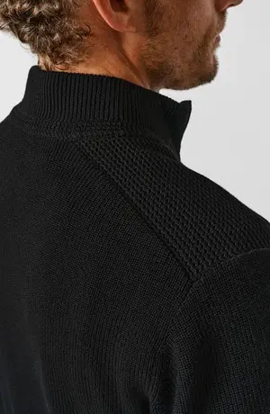 David Donahue Aviator Merino Wool Zip-up Sweater Jacket - Black
