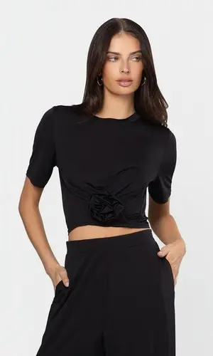 Generation Love Adelaide Rose Sheen Jersey Top - Black