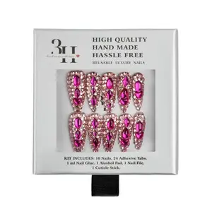 3H NAILS Diamond Diva Long Almond Press-on Nails