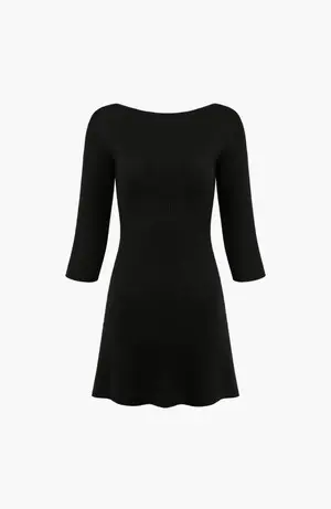 ODDLI Knit 3/4 Sleeve Boat Neck Dress Black