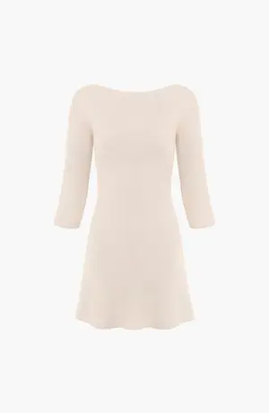 ODDLI Knit 3/4 Sleeve Boat Neck Dress - Cream