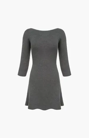 ODDLI Knit 3/4 Sleeve Boat Neck Dress Grey