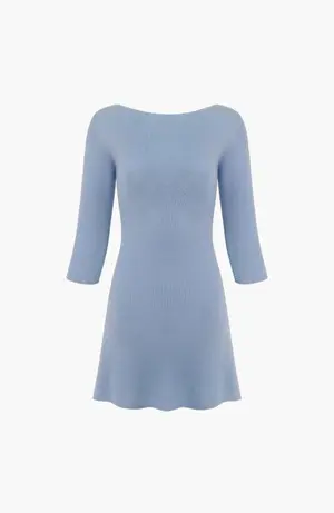 ODDLI Knit 3/4 Sleeve Boat Neck Dress Light Blue